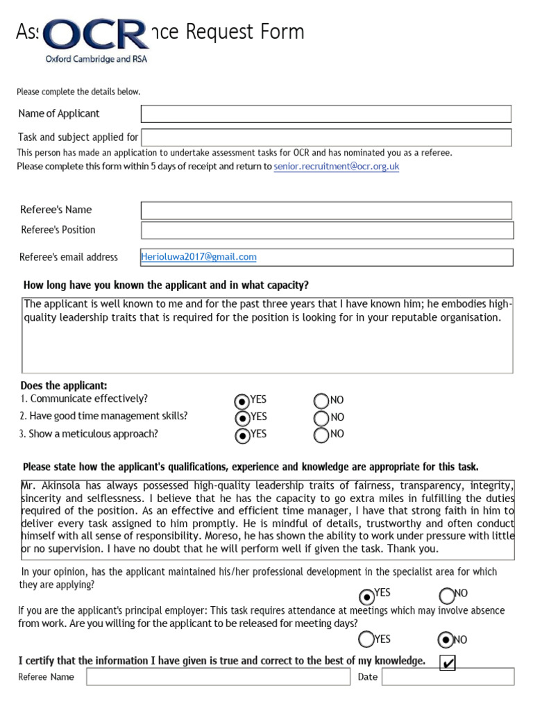 Assessor Ocr Form IV | PDF | Leadership