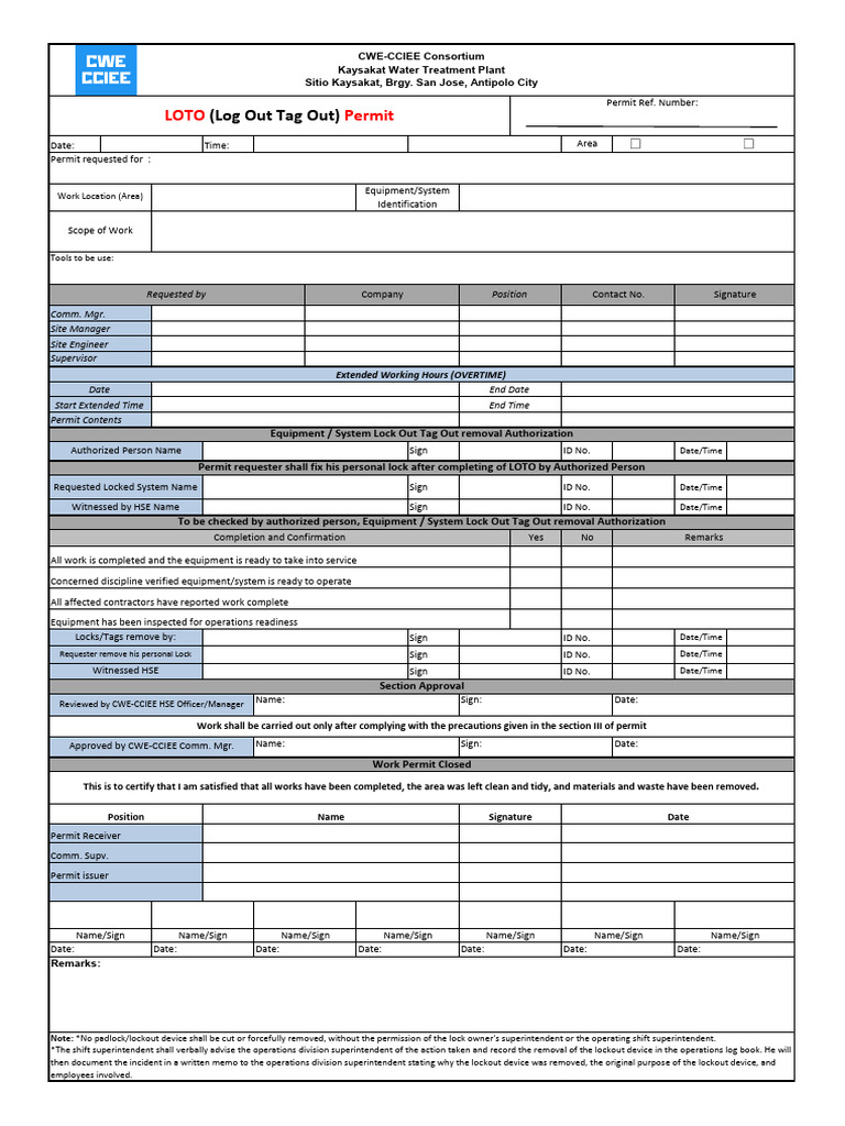 LOTO Permit and Compliance Checklist | PDF | Labor Relations