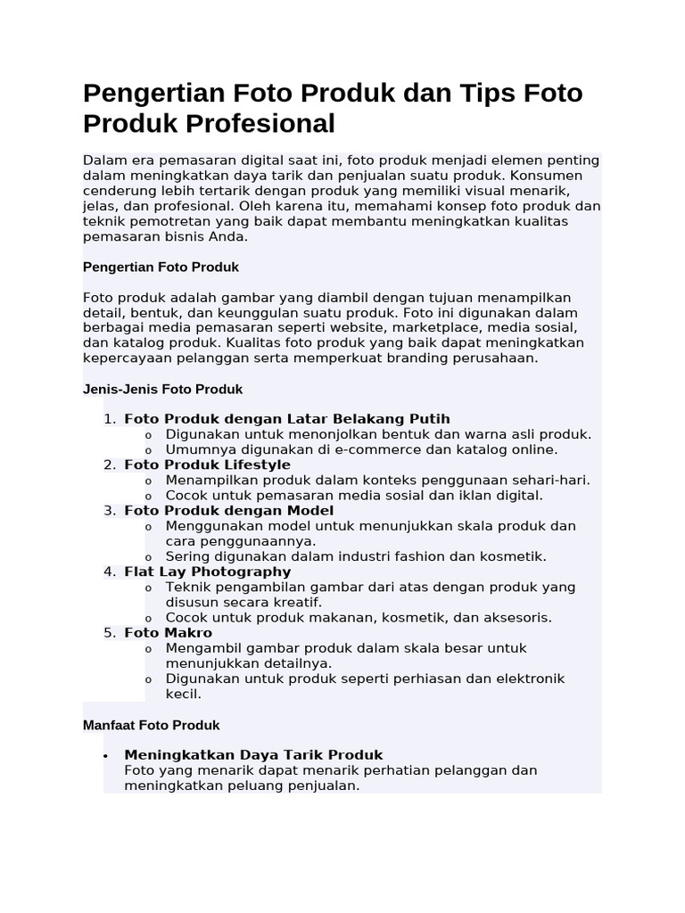 Tips Foto Produk Profesional untuk Pemasaran | PDF