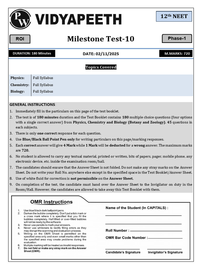 MS-10 02-Nov-2025 ROI 12th Class Ph-1 Code 878 Questions | PDF ...