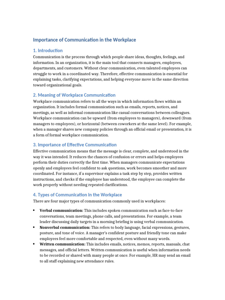 Importance of Communication in the Workplace Rewritten | PDF ...