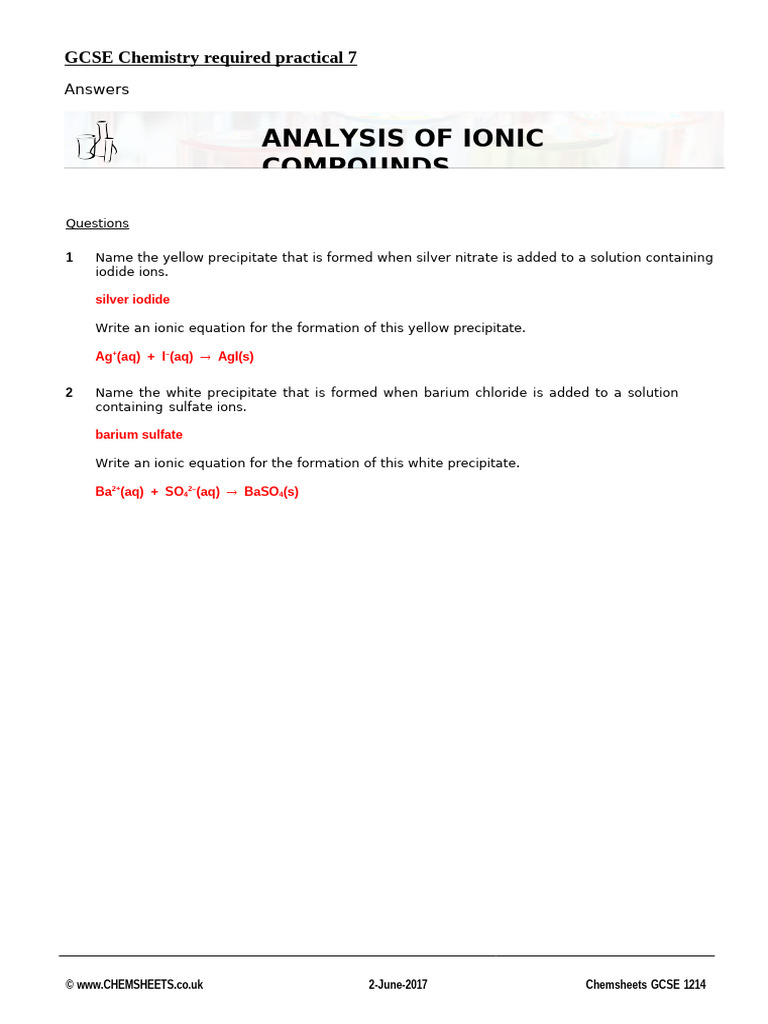 Required Practical 7 - Chemsheets GCSE 1214 Practical 34 - Analysis of ...