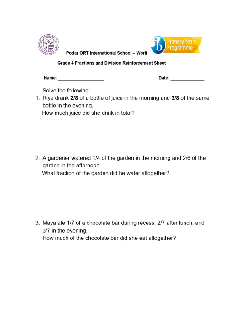 Math Fraction Reinforcement Sheet-1 | PDF