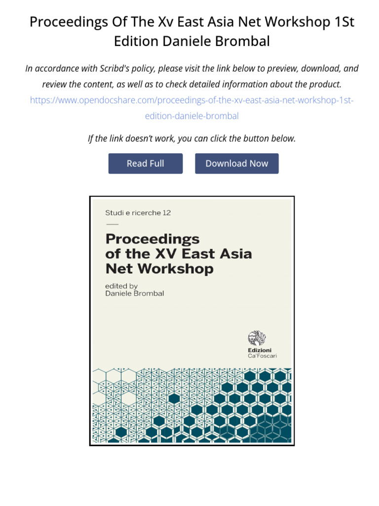 Proceedings Of The Xv East Asia Net Workshop 1st Edition Daniele ...