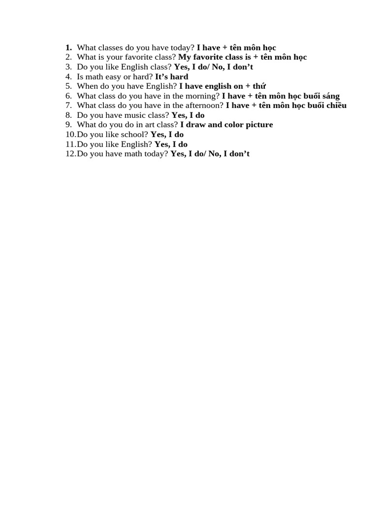 What Classes Do You Have Today | PDF