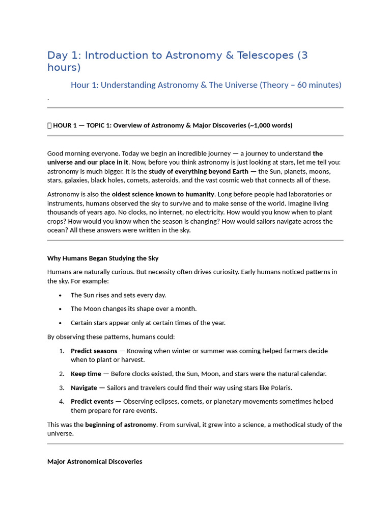 Day 1 | PDF | Astronomy | Universe