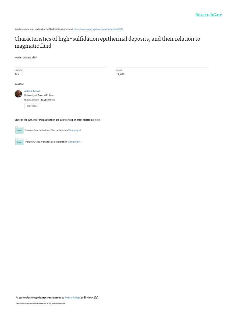 Arribas - 1995 - Characteristics of high-sulfidation epithermal ...