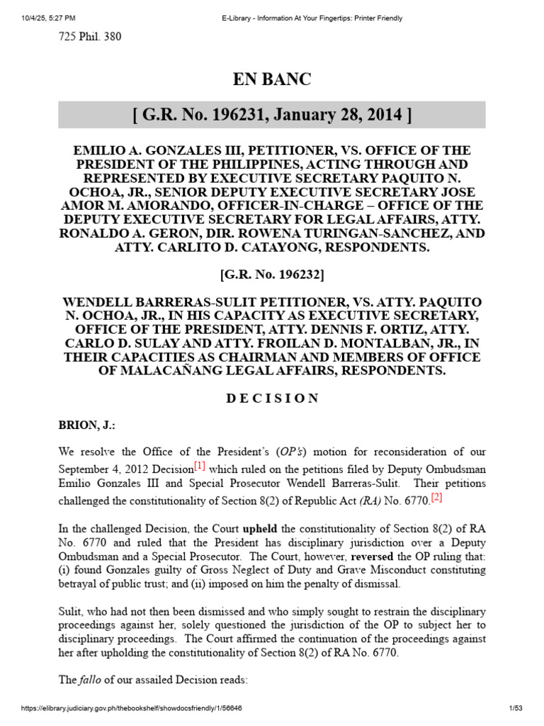 Emilio Gonzales III v. Ochoa, G.R. No. 196231 & 196232, Feb. 26, 2014 ...