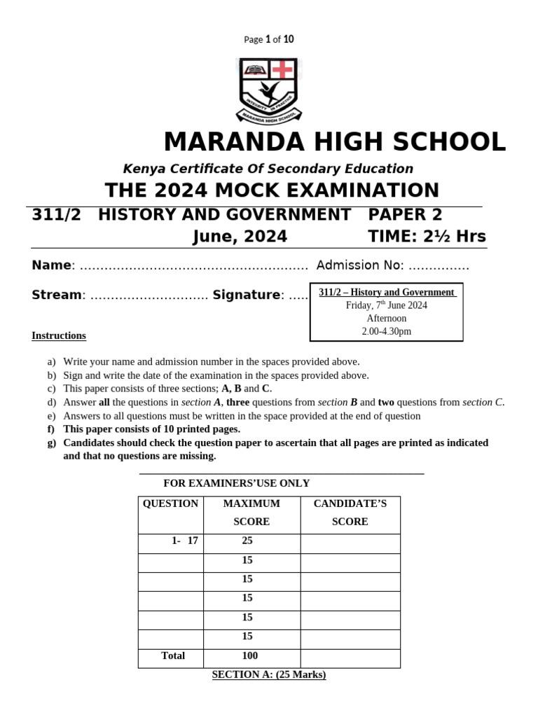 History Mock Pp2 2024 Qp | PDF | Democratic Republic Of The Congo