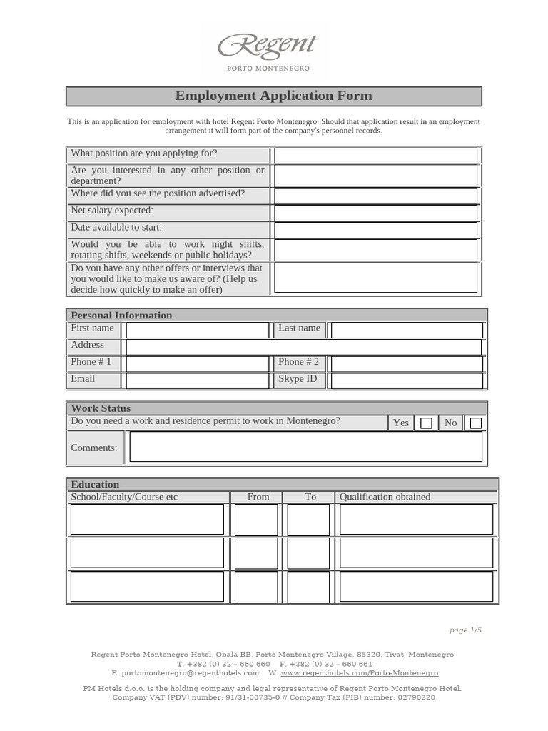 Employment Application Form ENG | PDF