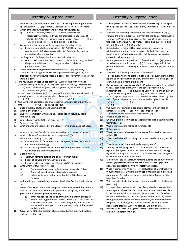 Heredity & Reproduction | PDF | Reproductive System | Sexual Reproduction
