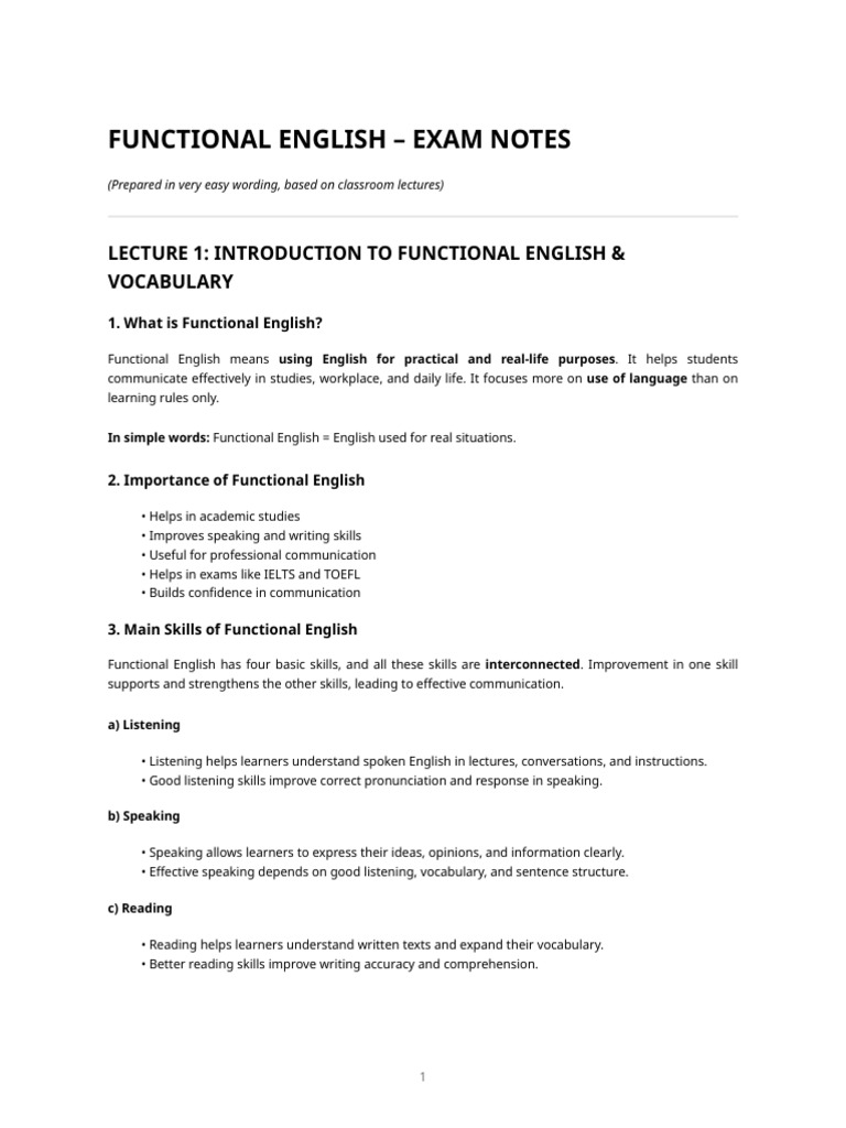 Functional English Exam Notes Guide | PDF | Vocabulary | English Language
