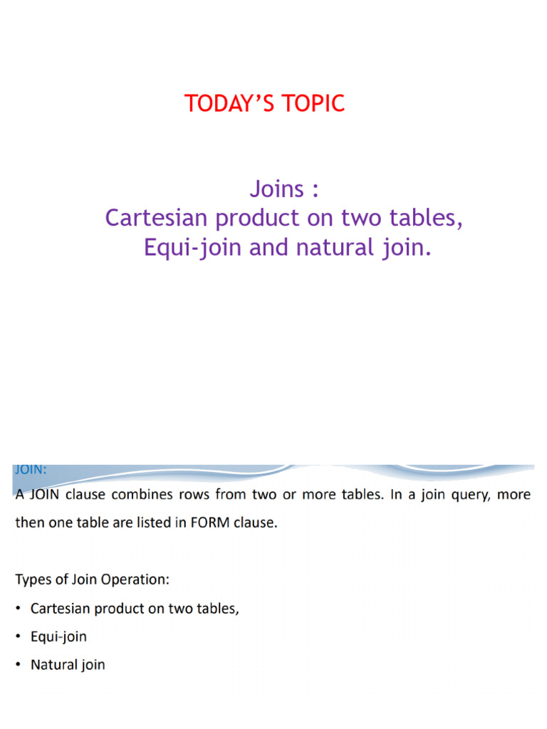 SQL Joins: Equi Join vs Natural Join | PDF | Table (Database) | Sql