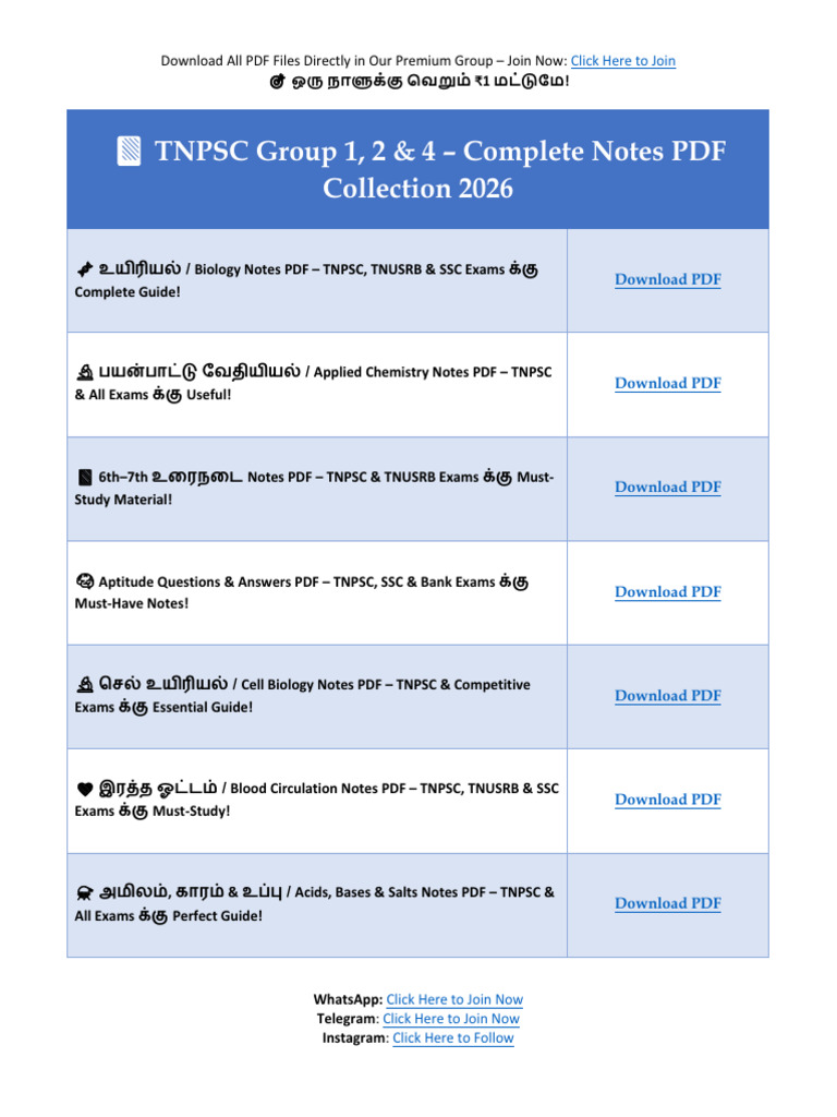 ? TNPSC Group 1, 2 & 4 - Complete Notes PDF Collection 2026 | PDF