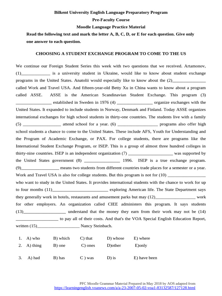 PFC Moodle Grammar Material ( Exchange Programs) | PDF | Chess | Chess ...