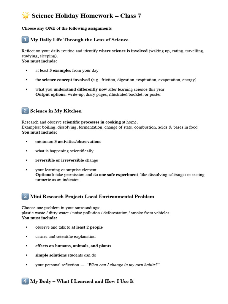 Science Holiday Homework Class 7 | PDF | Machines