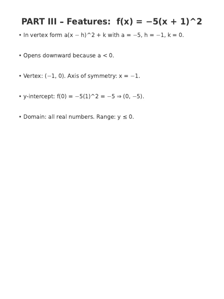 Vertex Form Analysis of f(x) = 5(x+1)^2 | PDF