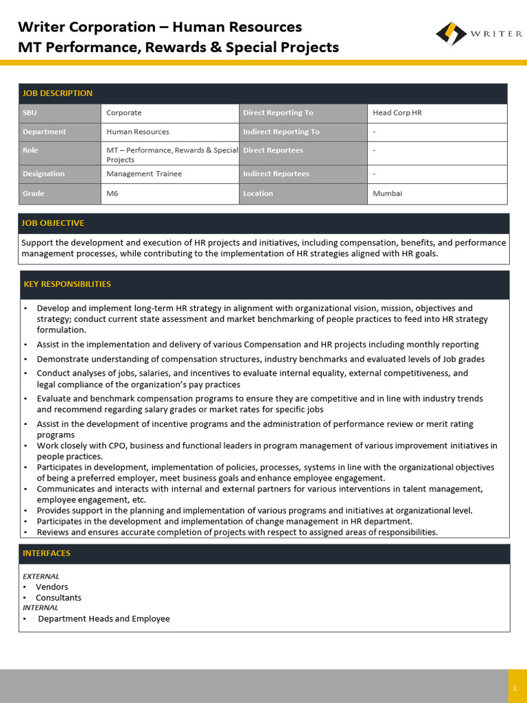 HR Management Trainee Job Description | PDF | Human Resource Management ...