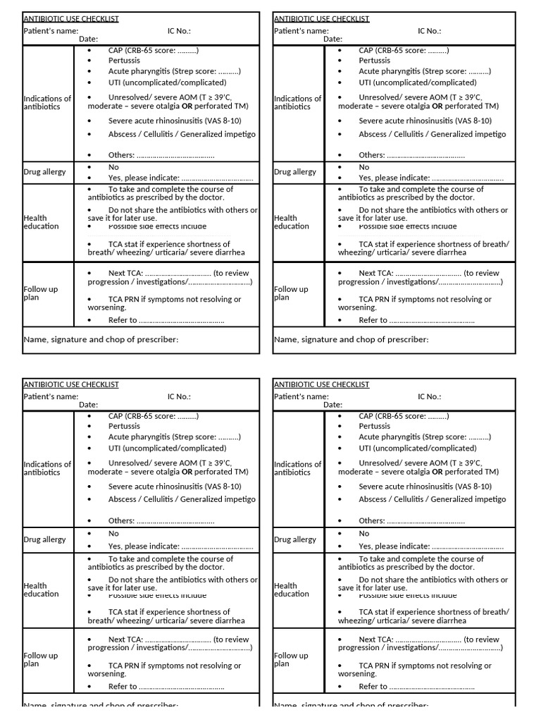 Antibiotics Checklist | PDF | Human Diseases And Disorders | Clinical ...