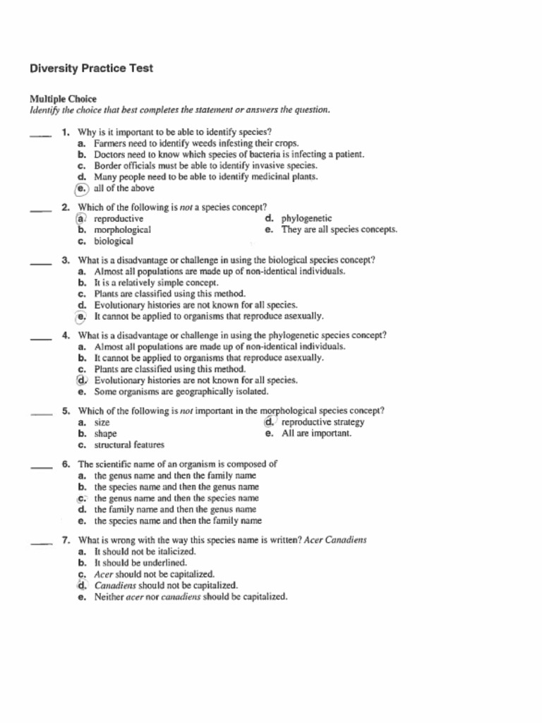 Diversity Unit Test Answers | PDF
