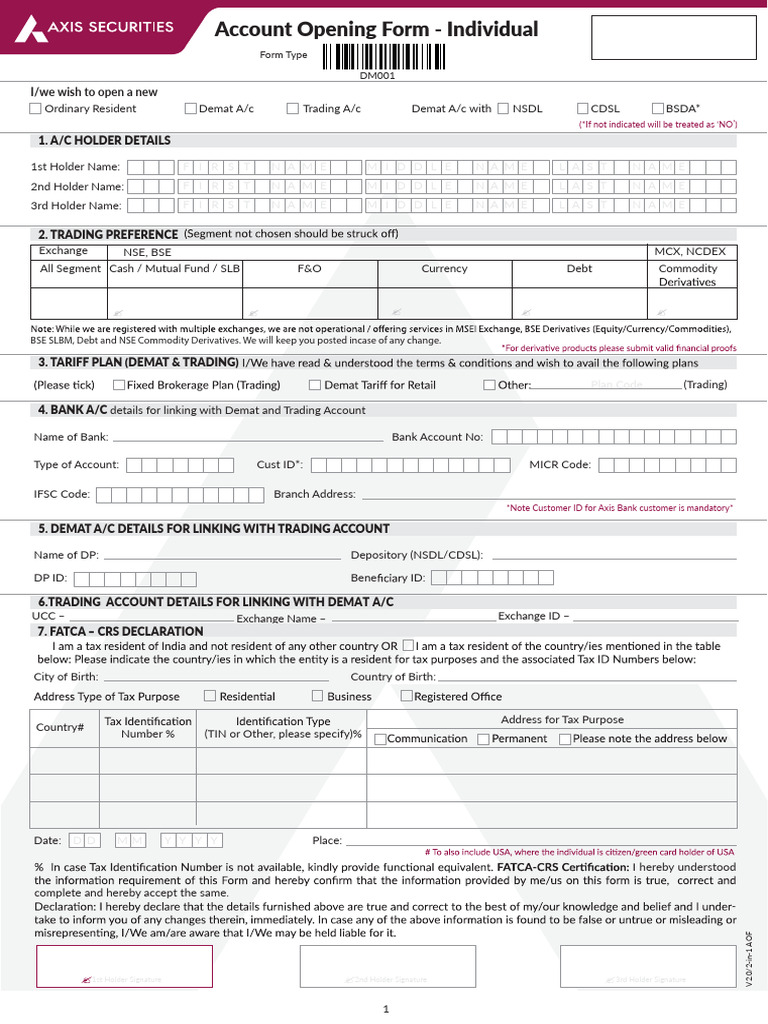 Individual Account Opening Form | PDF | Financial Markets | Private Sector