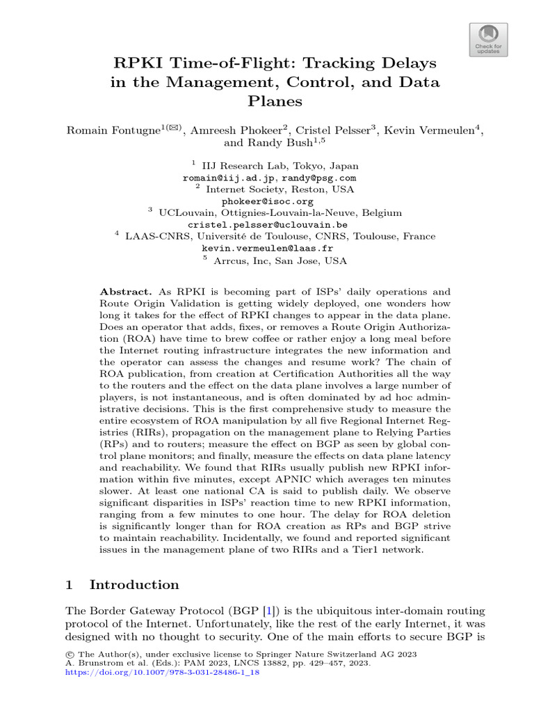 RPKI Time-Of-Flight Tracking Delays in the Management, Control, And ...