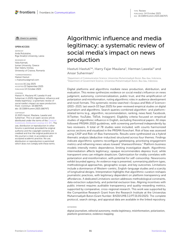 Algorithmic Influence on News Legitimacy | PDF | Journalism | Risk