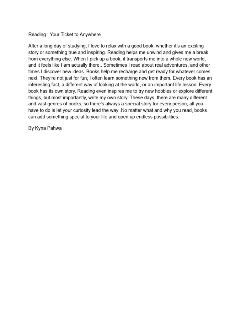 Reading _ Your Ticket to Anywhere - Kyna Pahwa | PDF