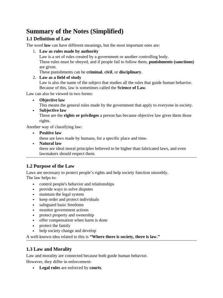 Introduction to Law All Note Summary | PDF | International Law | Murder