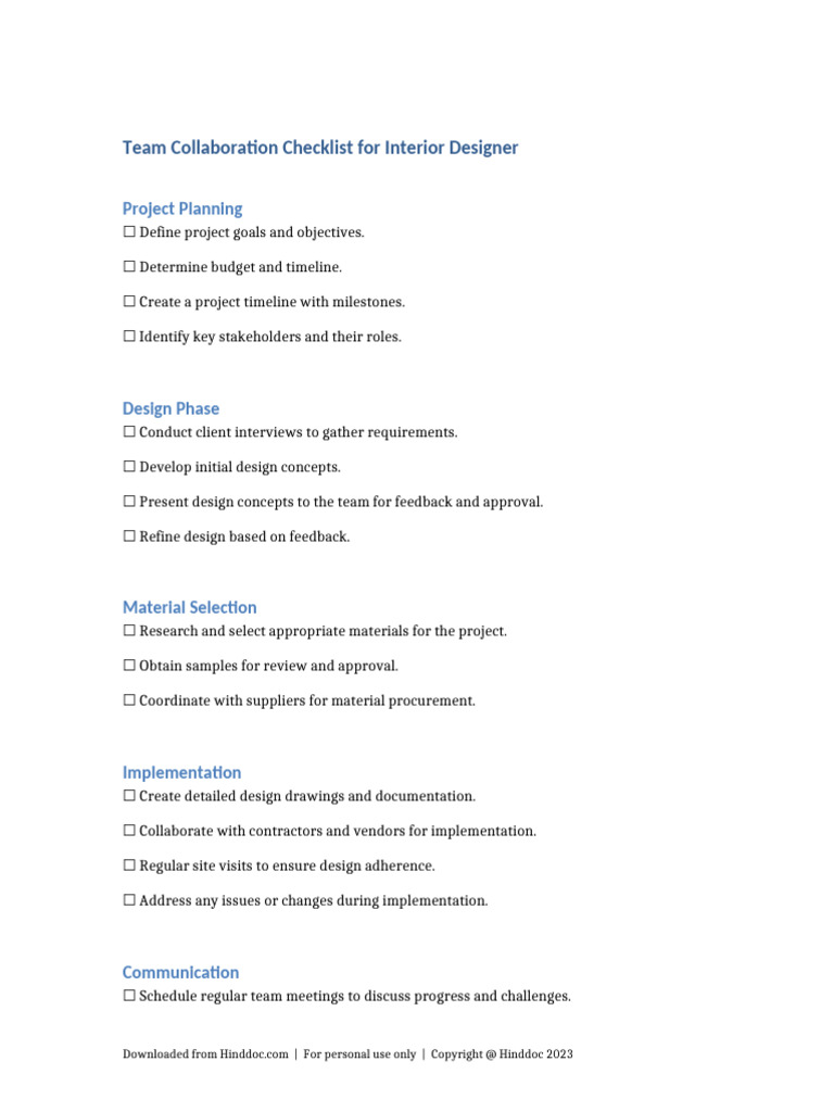 Team Collaboration Checklist for Team Management and Skill Development ...