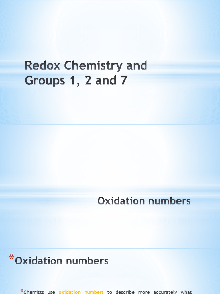 8 - Redox Chemistry and Groups 1, 2 and 7-1 | PDF | Redox | Chlorine