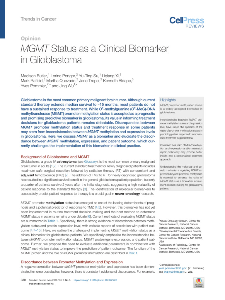 MGMT as a Biomarker in Glioblastoma | PDF | Dna Repair | Dna Methylation