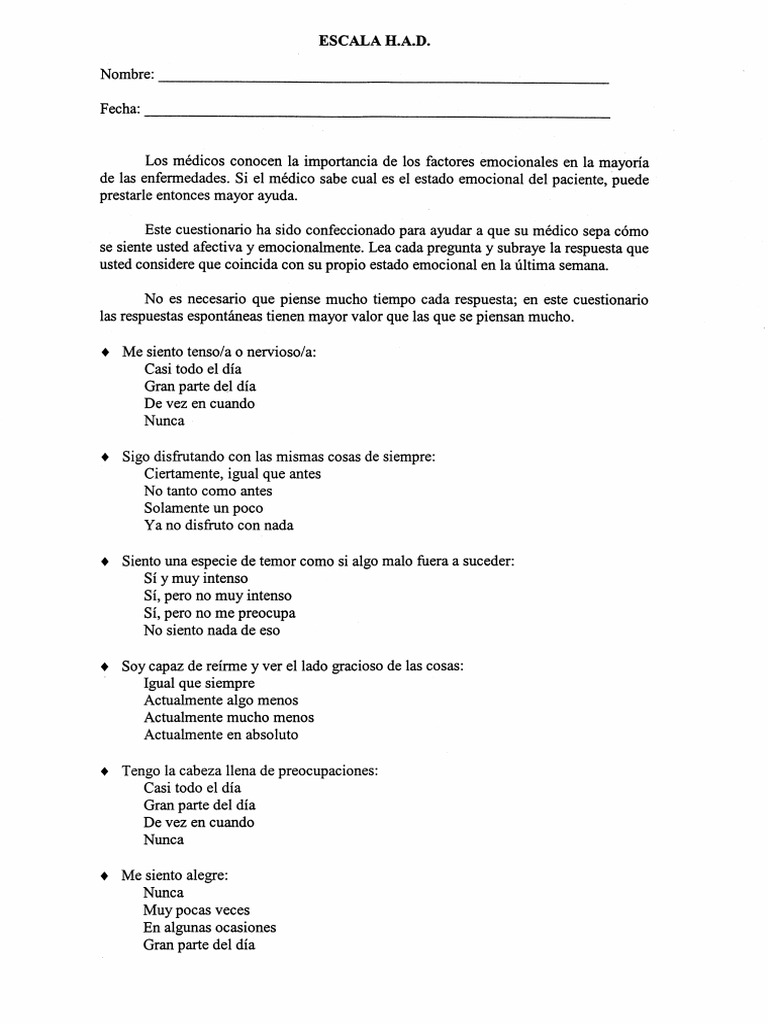 Escala HAD (Hospital Anxiety and Depression Scale) | PDF