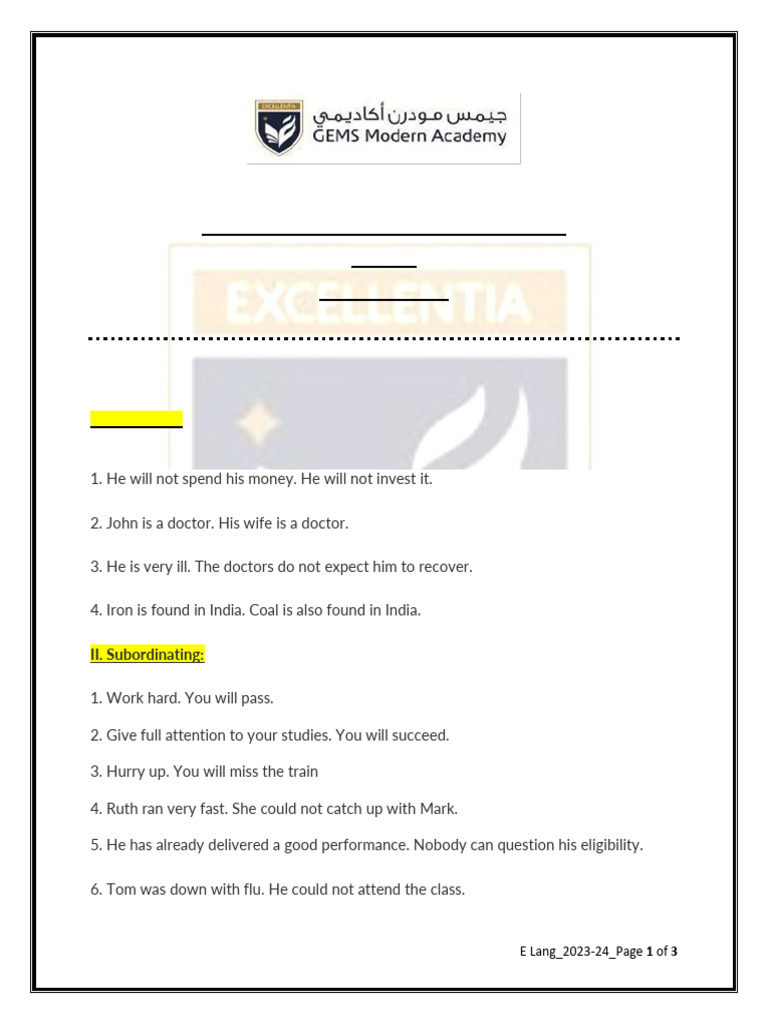 Joining Sentences with Conjunctions Worksheet | PDF
