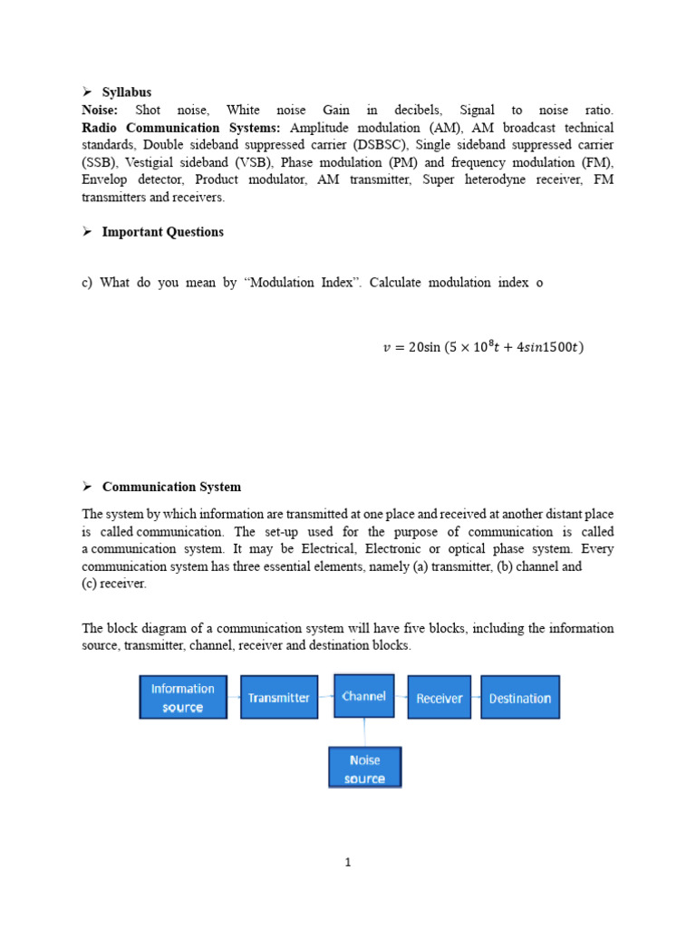 FC note-1 | PDF | Signal To Noise Ratio | Frequency Modulation