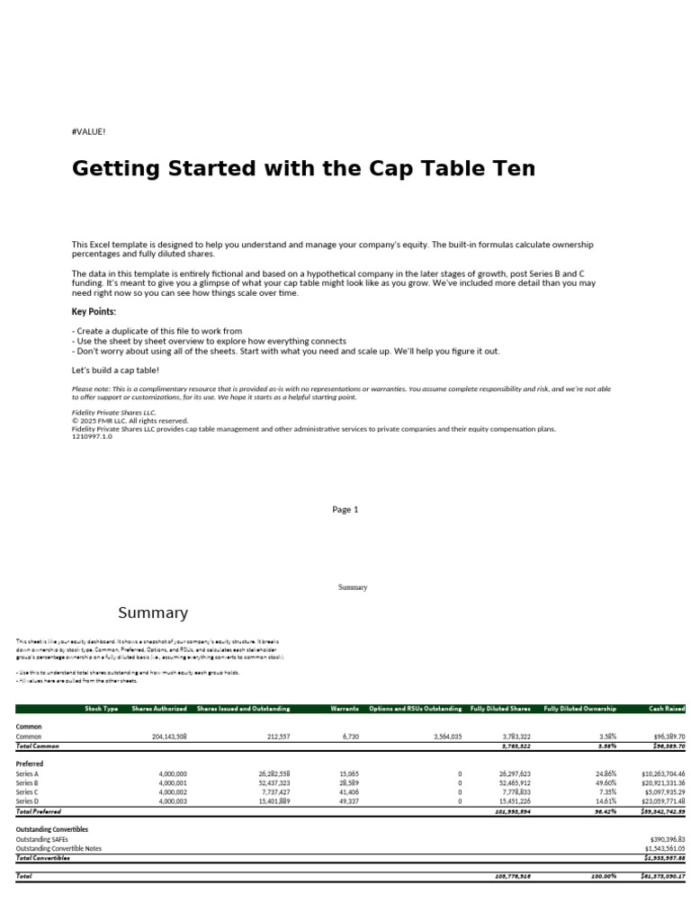 Cap Table Management Excel Template | PDF | Equity (Finance ...