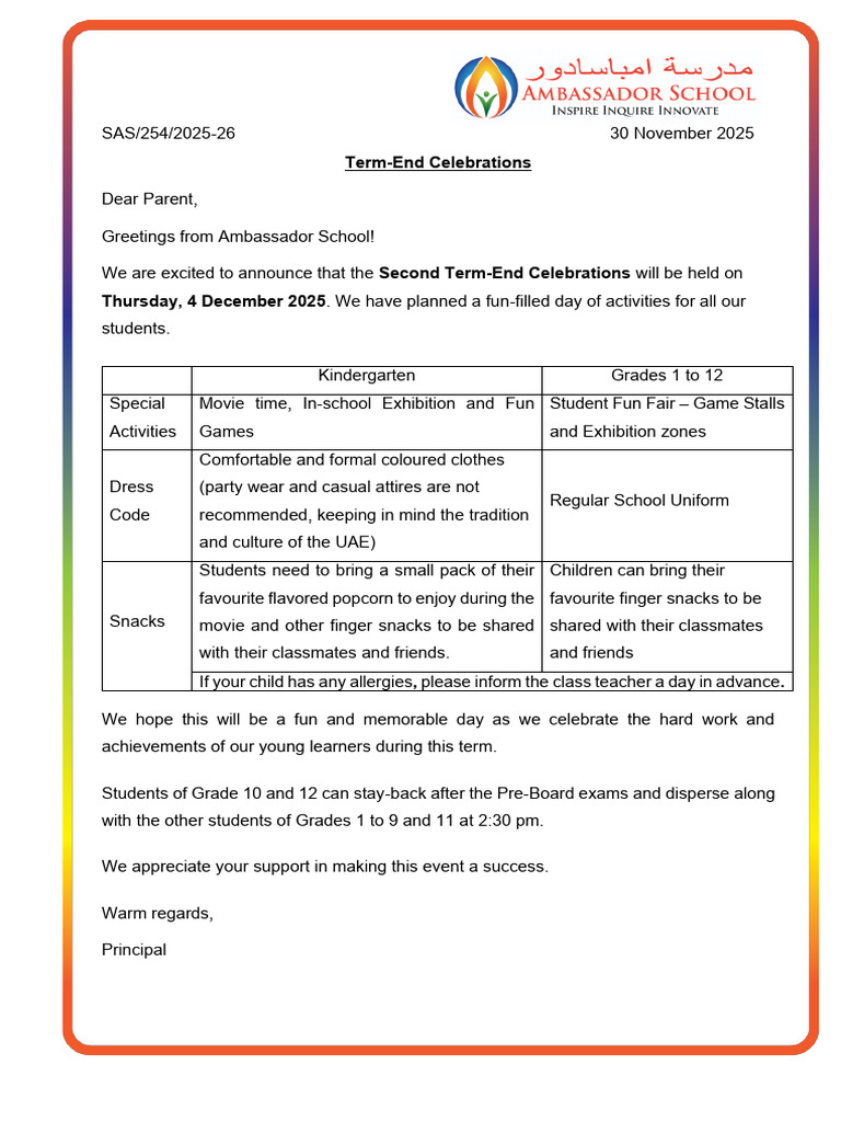 Term-End Celebrations at Ambassador School | PDF