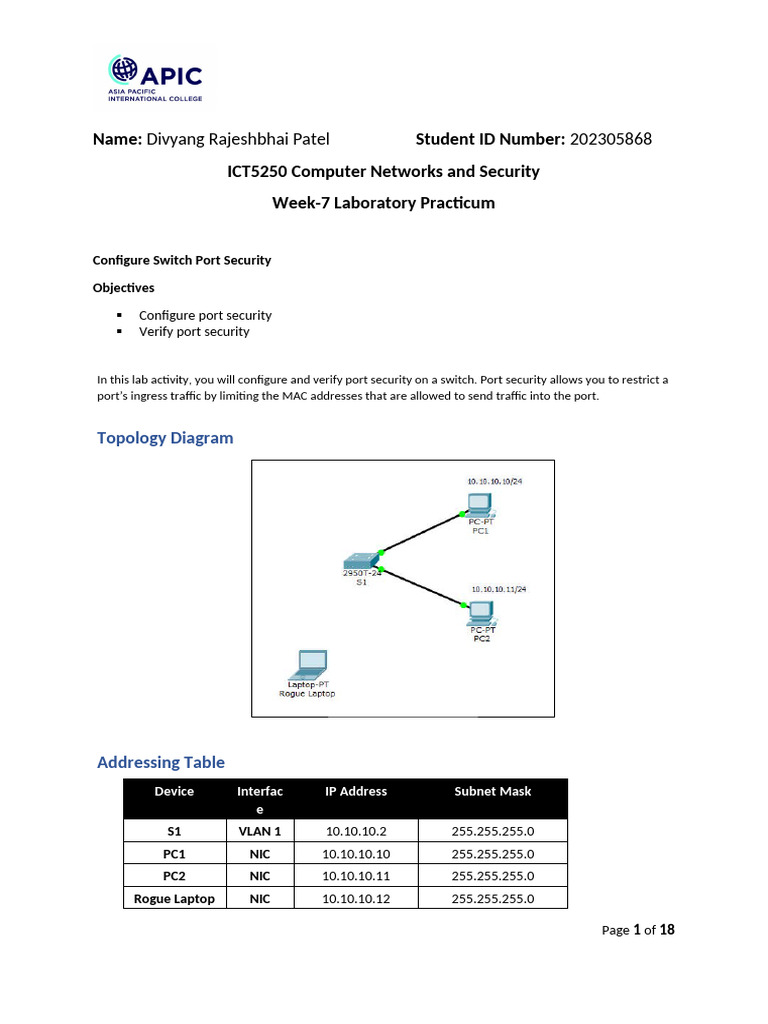 Switch Port Security Configuration Lab | PDF | Domain Name System ...