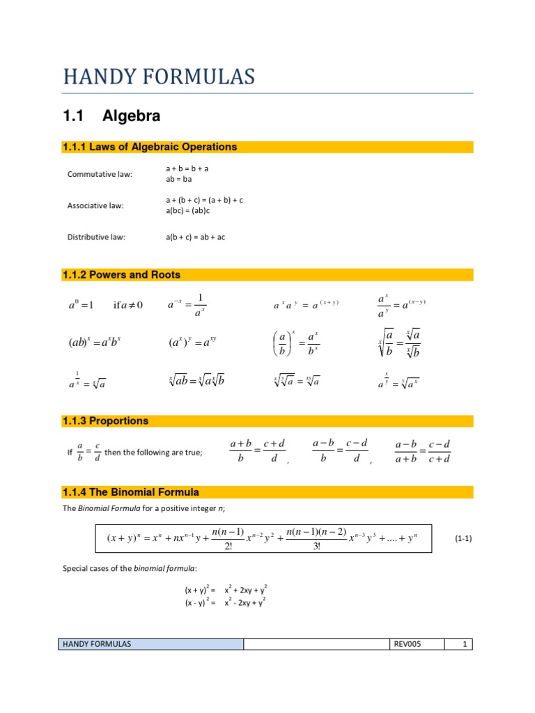 Handy Formulas 1 | PDF | Complex Number | Trigonometric Functions