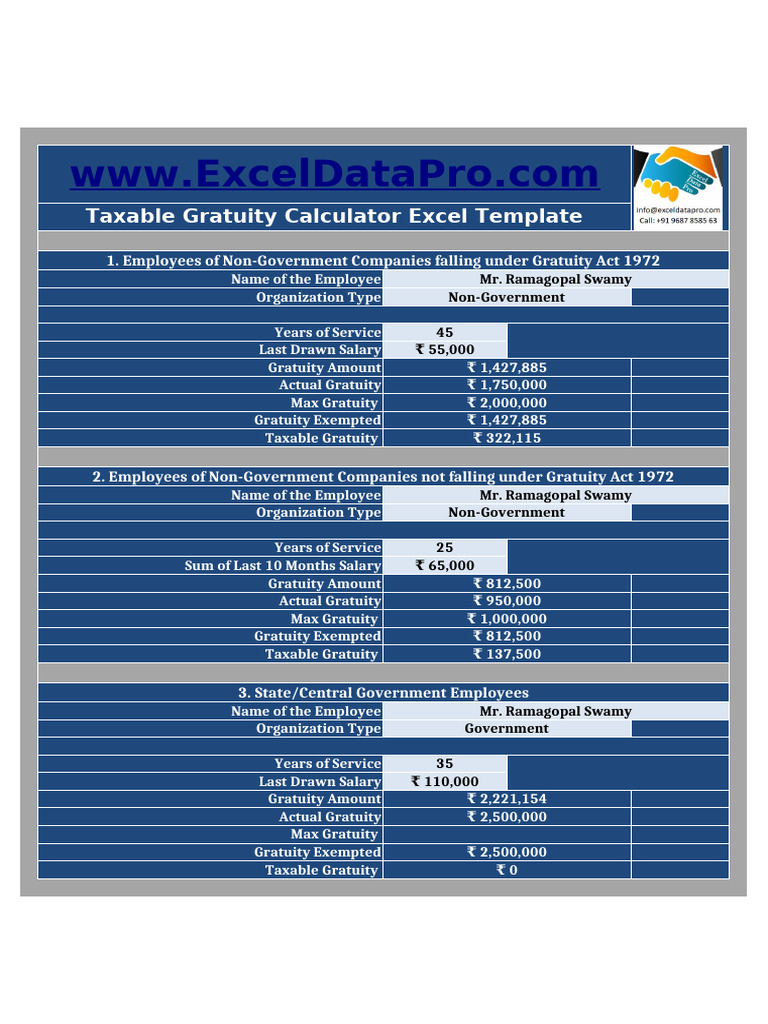 Taxable Gratuity Calculator Template | PDF