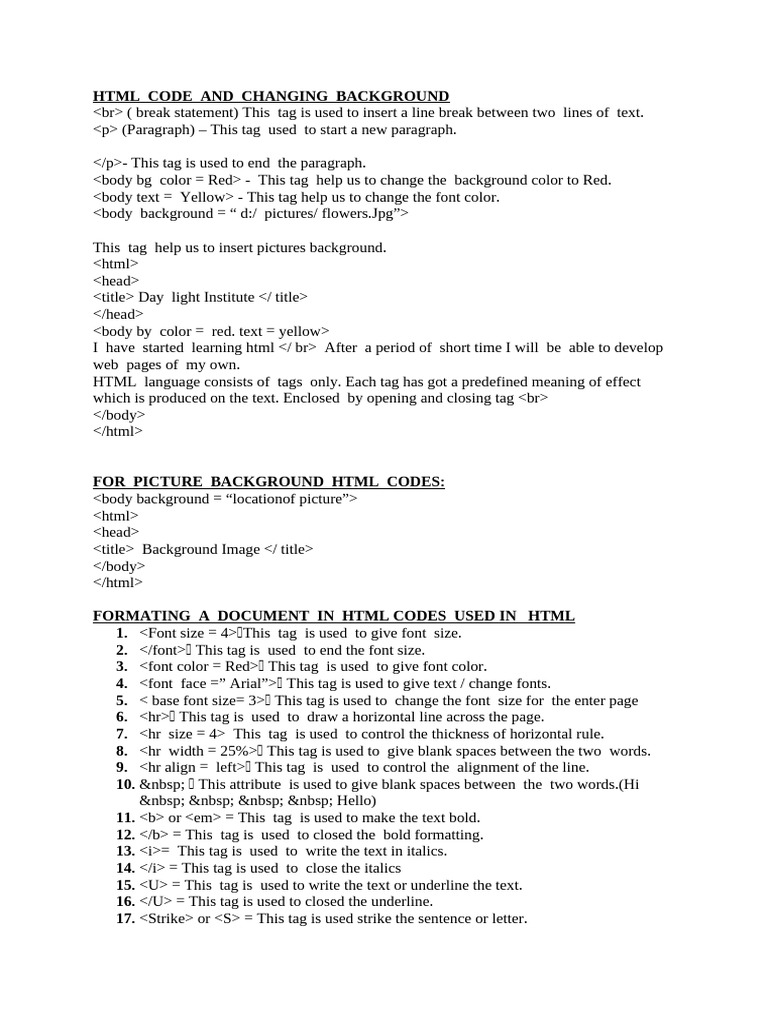 HTML Code and Changing Background | PDF