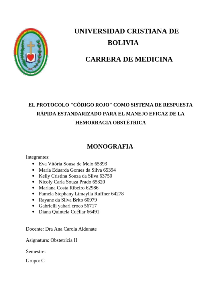 Protocolo "Código Rojo" en Hemorragia Obstétrica | PDF | Parto | El ...