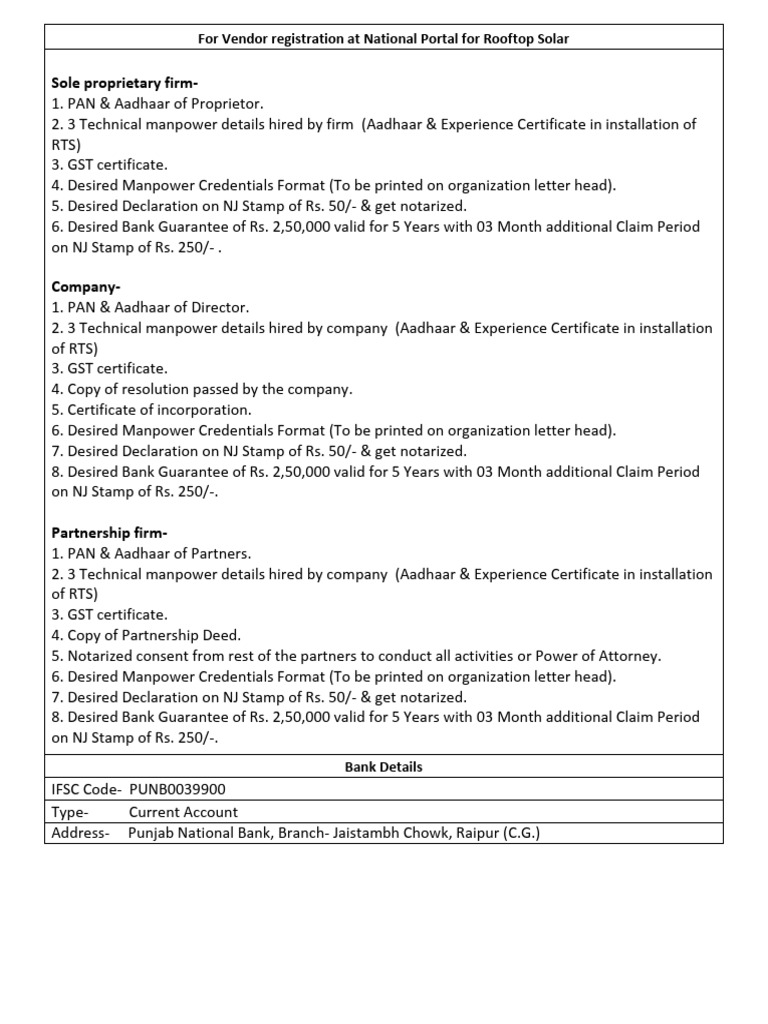 Vendor Registration for Rooftop Solar | PDF | Guarantee | Civil Law ...