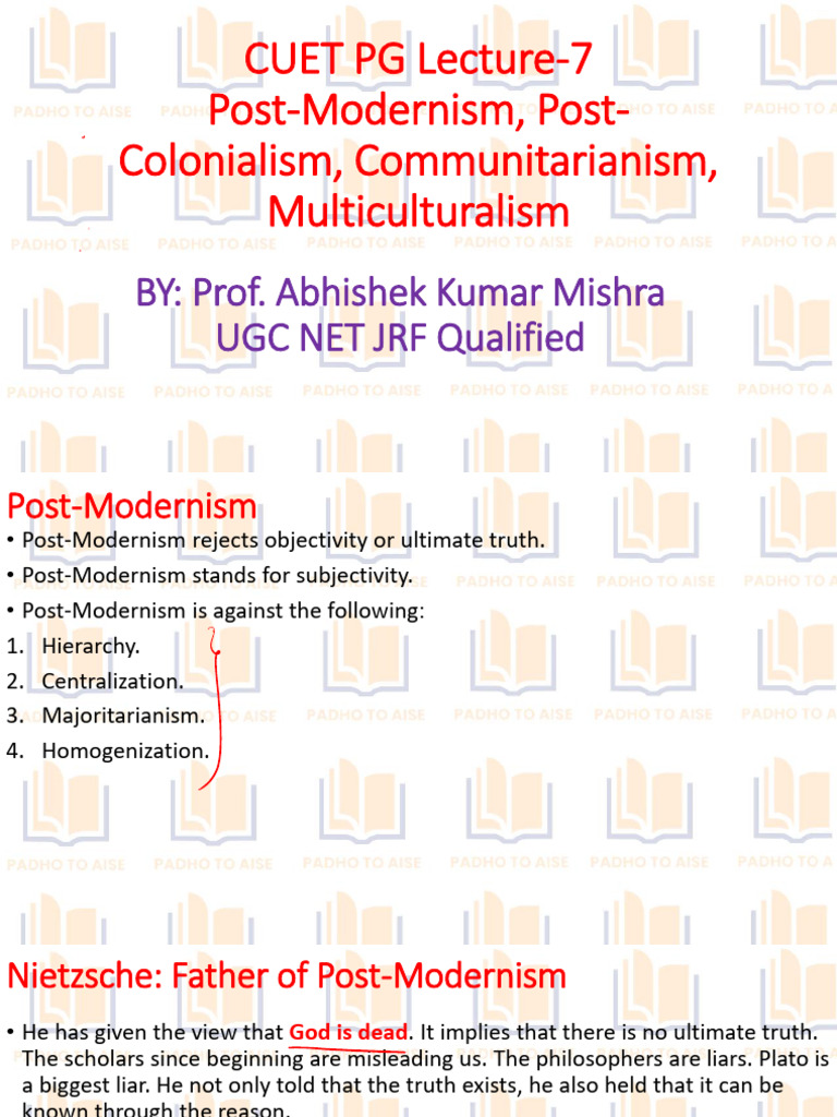 CUET PG Lecture 7 Post Modernism, Multiculturalism, Post Colonialism ...