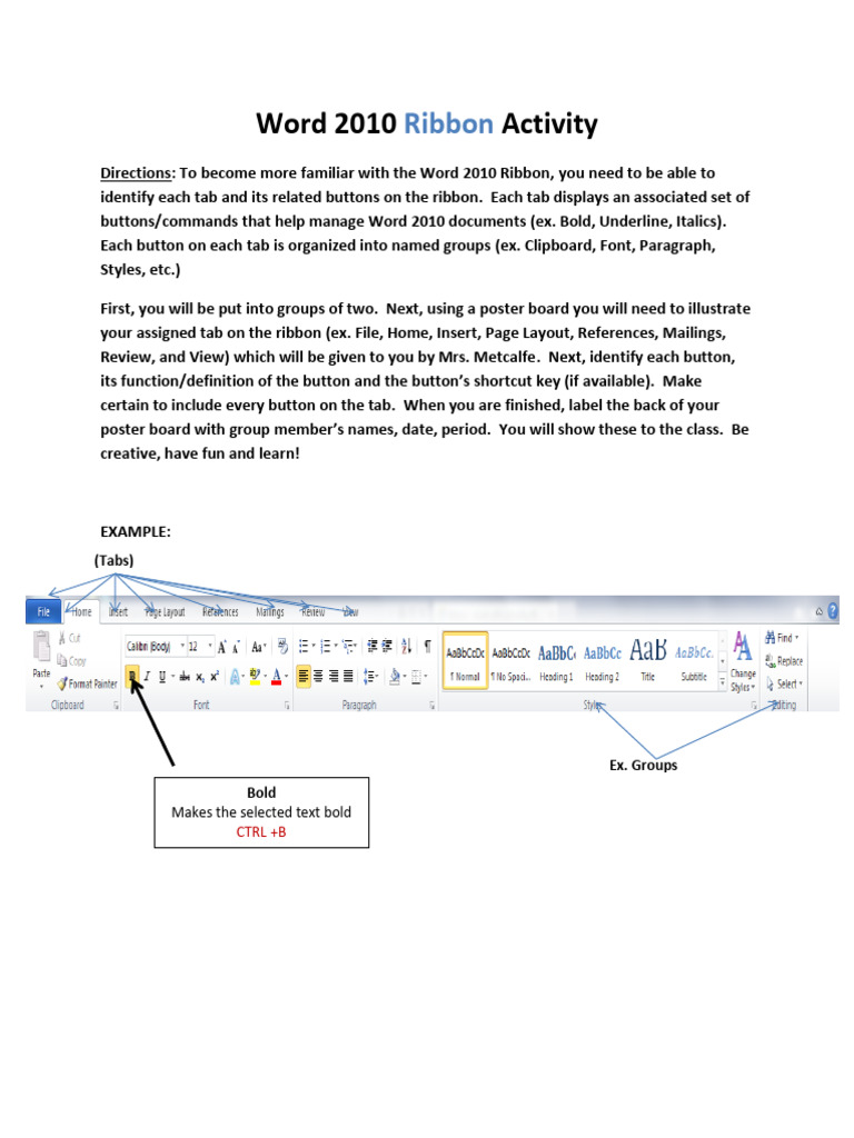 Word 2010 Ribbon Activity Directions | PDF