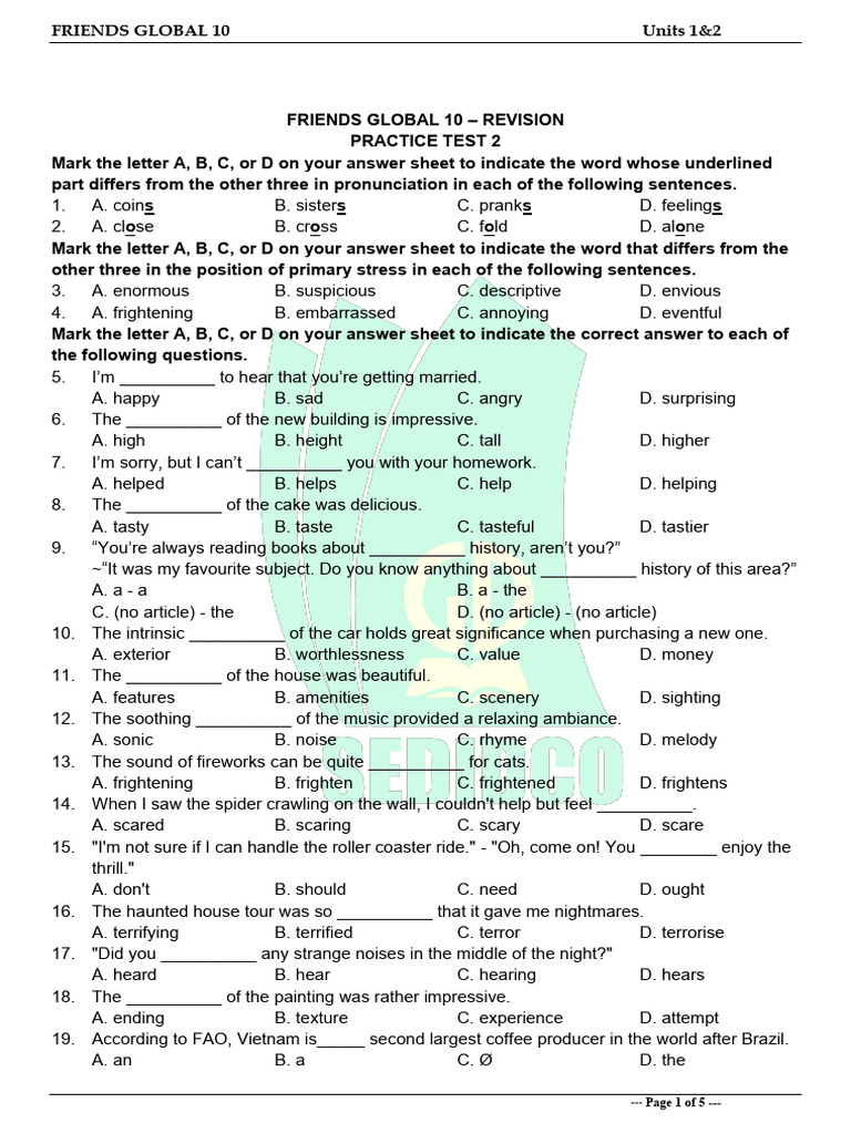 Tieng Anh 10 Friends Global - Unit 1&2 - Test 2 | PDF | United Kingdom ...