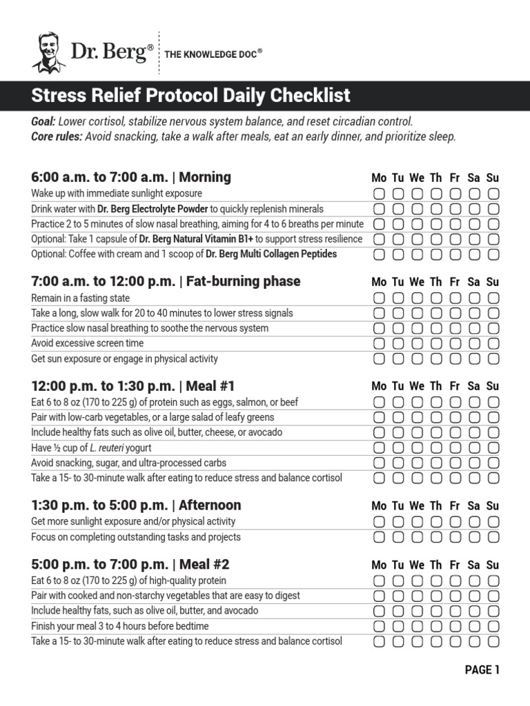 Stress Relief Protocol Daily Checklist_23 | PDF | Sleep | Stress (Biology)