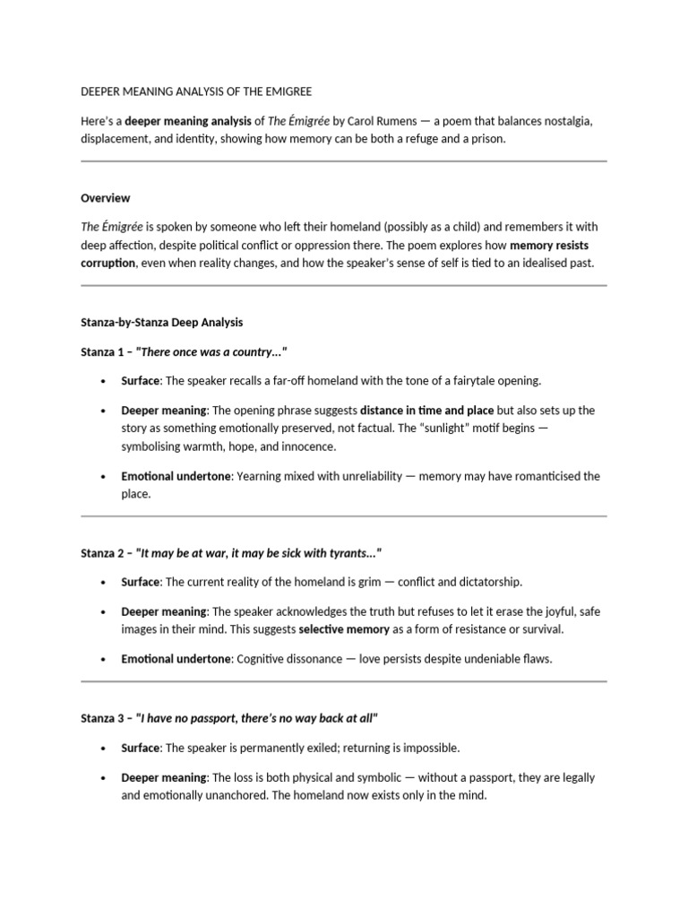 DEEPER MEANING ANALYSIS OF THE EMIGREE | PDF | Behavioural Sciences ...