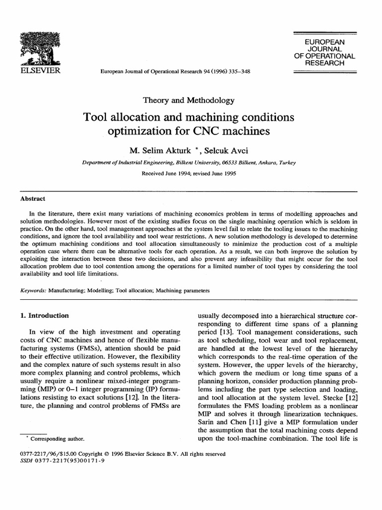 Tool Allocation and Machining Conditions Optimization For CNC Machines ...