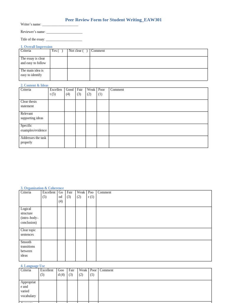 Peer Review Form | PDF